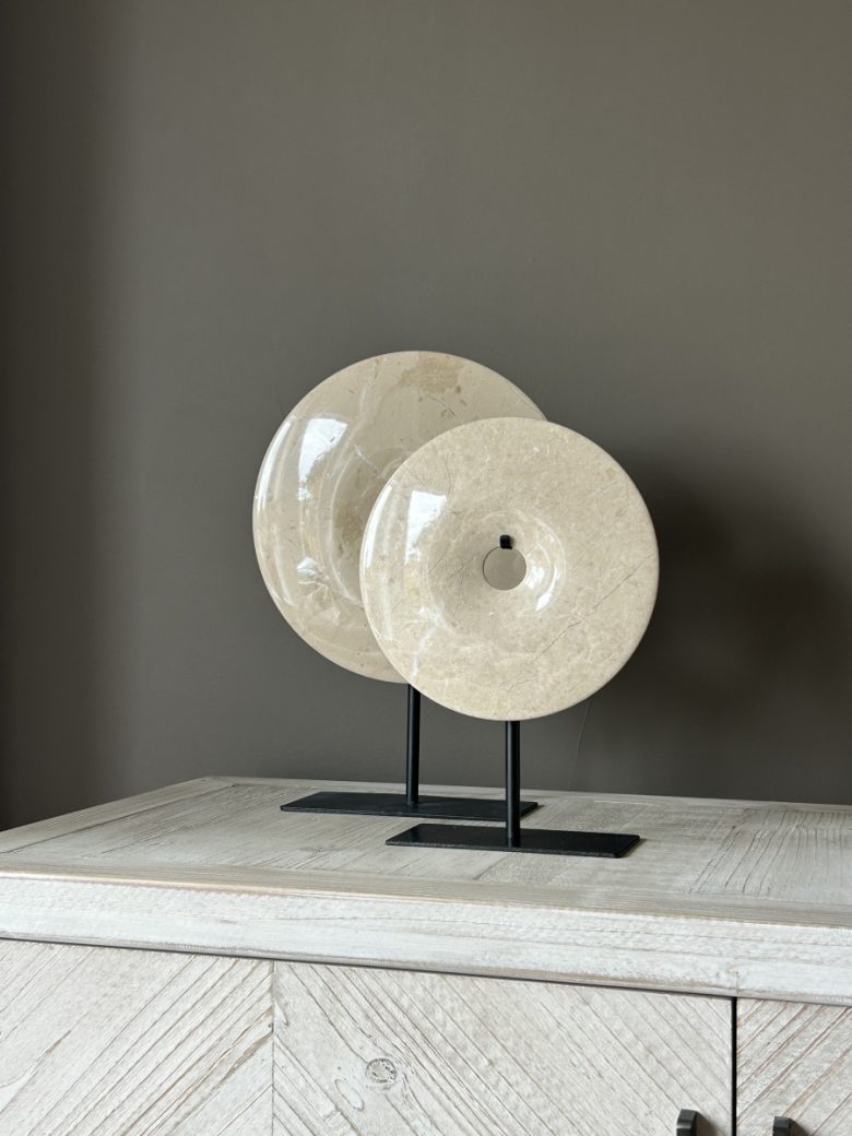 Round Cream Marble Disc Sculptures - Interior Thirteen