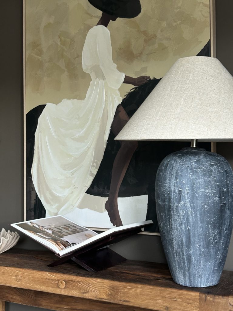 Antique Wash Table Lamp with Neutral Linen Shade - Interior Thirteen